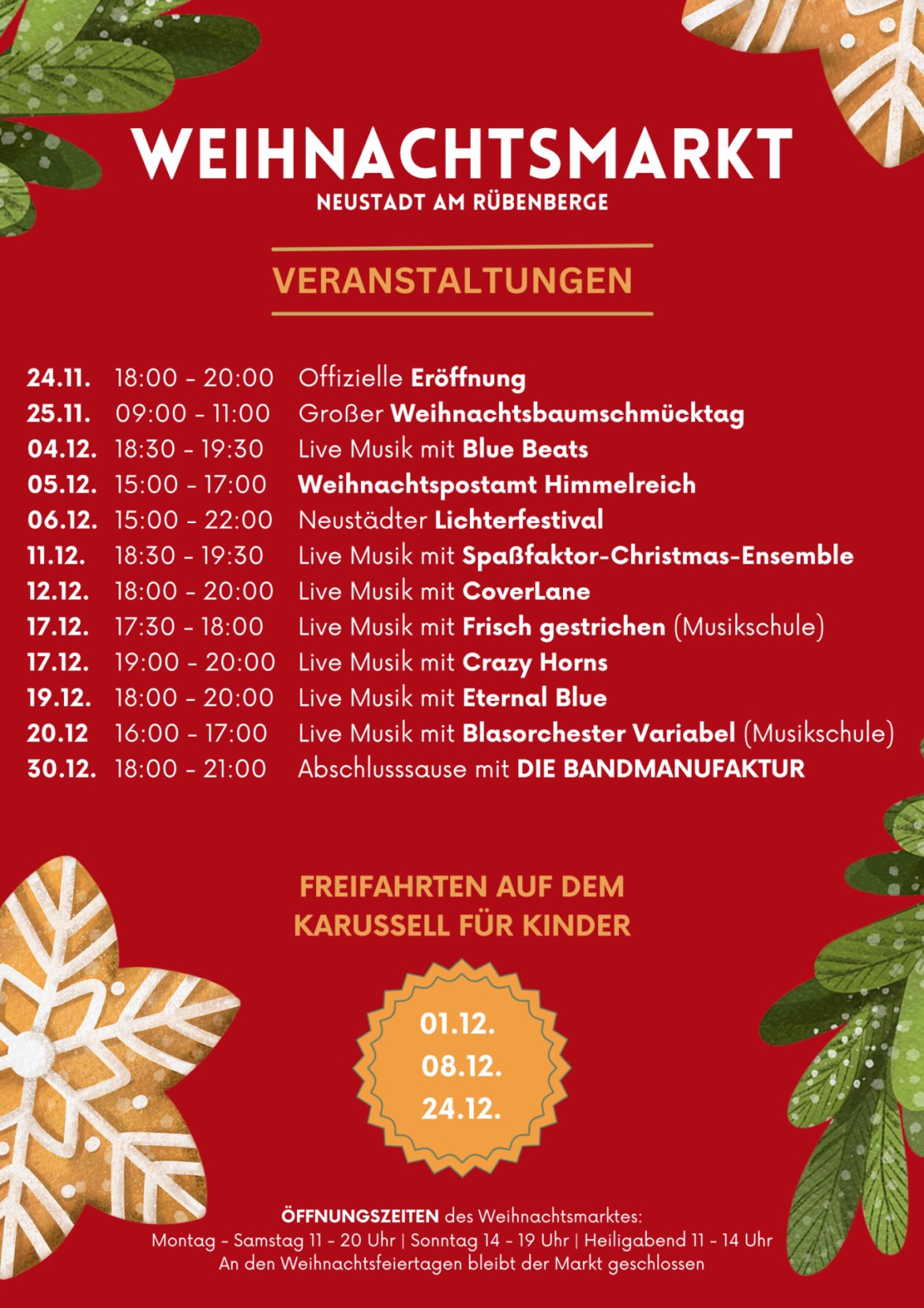 Weihnachtsmarkt ab 24.11.2025 | Stadtverwaltung Neustadt am Rübenberge